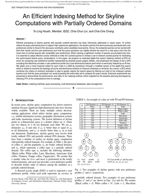 An Efficient Indexing Method For Skyline Computations With Partially