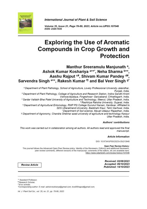 Pdf Exploring The Use Of Aromatic Compounds In Crop Growth And Protection