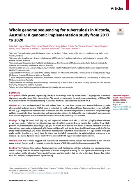 Pdf Whole Genome Sequencing For Tuberculosis In Victoria Australia