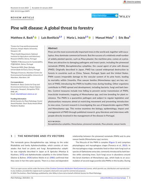 Pdf Review Article Pine Wilt Disease A Global Threat To Forestry