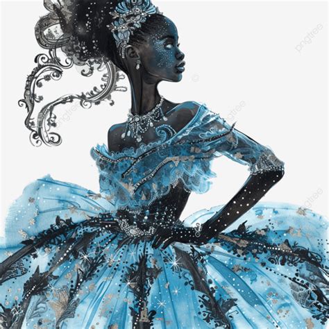 하늘색 드레스를 입고 검은 공주 검은색 여자 공주님 Png 일러스트 및 이미지 에 대한 무료 다운로드 Pngtree