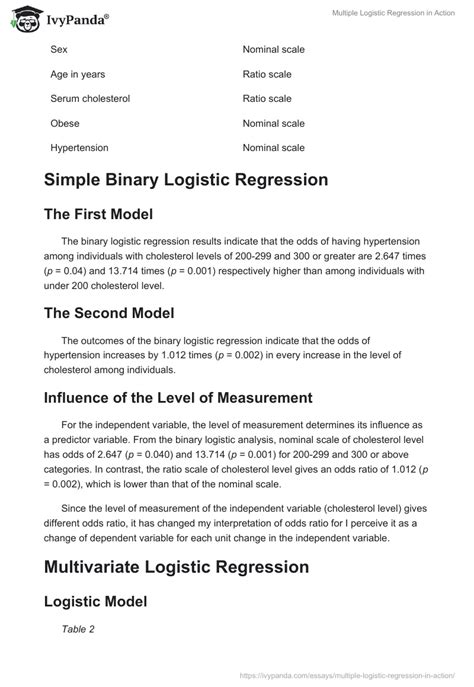 Multiple Logistic Regression In Action 881 Words Coursework Example