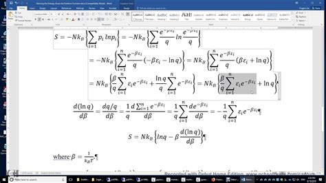 Deriving The Entropy Given The Partition Function Youtube