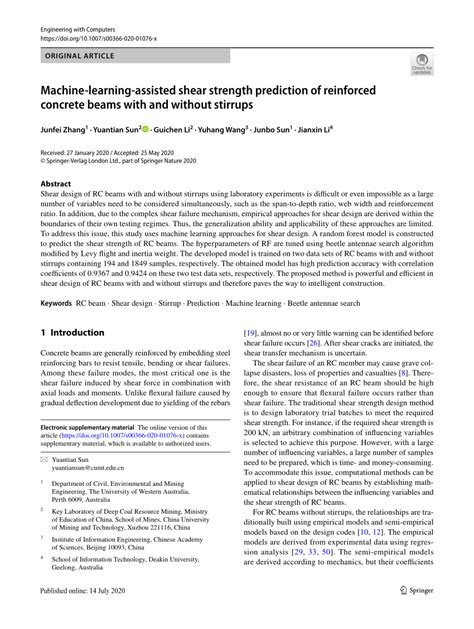 Pdf Machine Learning Assisted Shear Strength Prediction Of Reinforced Concrete Beams With And