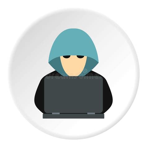 Flat Mysterious Computer Hacker Icon Red And White Isolated On Black