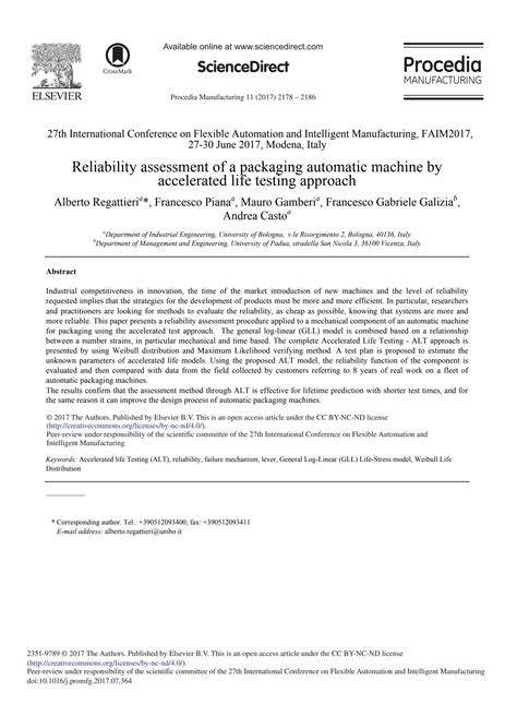 Solution Reliability Assessment Of A Packaging Automatic Machine By Accelerated Life Testing