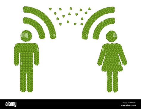 Love Concept Fresh Green Four Leaf Clover Forming Male And Female Icon Or Gender Sign With RSS