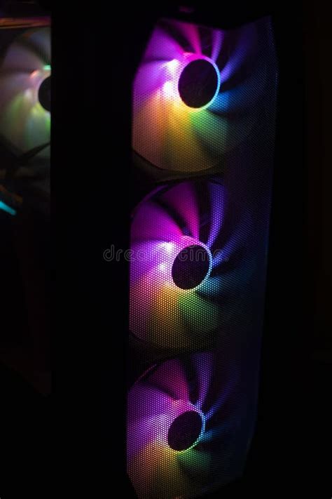 Colored Fan In The Computer LED Lighting In The System Unit Stock