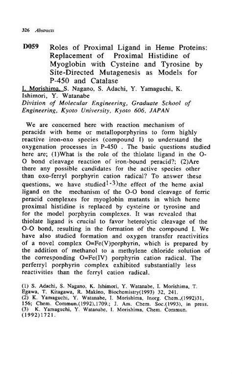 Pdf Roles Of Proximal Ligand In Heme Proteins Replacement Of Proximal Histidine Of Myoglobin