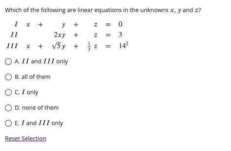 Solved Which Of The Following Are Linear Equations In The Chegg Com