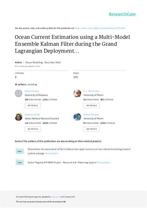 Pdf Ocean Current Estimation Using A Multi Model Ensemble Kalman