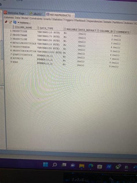 Solved Welcome Page Dbs311 RETAILPRODUCTS Columns Data Model Chegg
