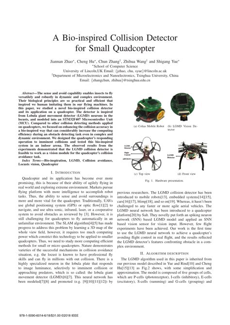 Pdf A Bio Inspired Collision Detector For Small Quadcopter
