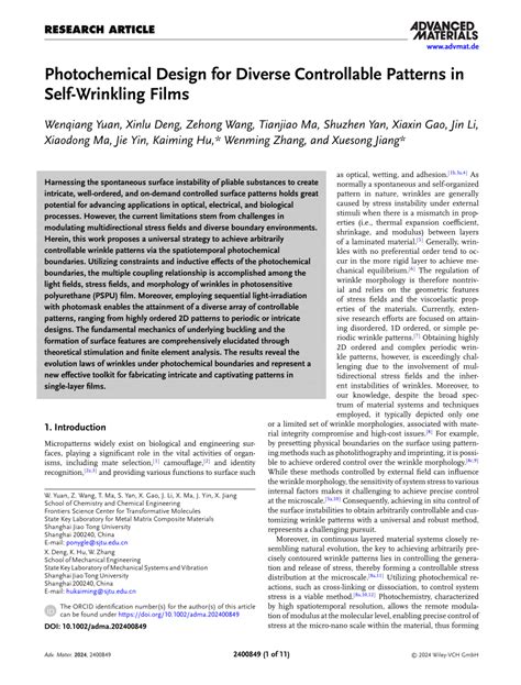 Photochemical Design For Diverse Controllable Patterns In Self Wrinkling Films Request Pdf