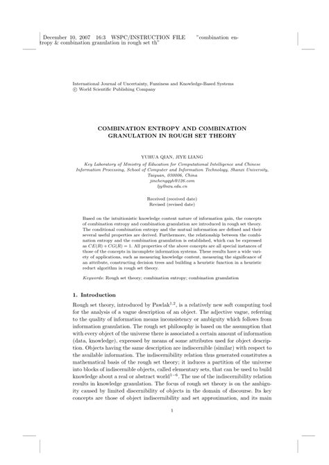 Pdf Combination Entropy And Combination Granulation In Rough Set Theory