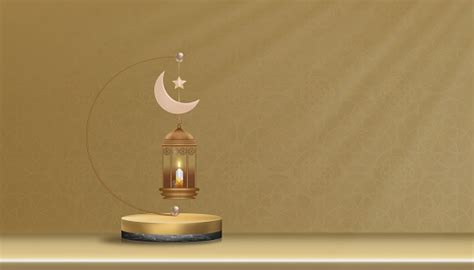 전통적인 이슬람 등불 촛불 핑크 골드 초승달과 황금 벽 배경에 매달려 스타와 3d 연단 제품 쇼케이스를위한 수평 이슬람 배너 제품 프리젠 테이션 라마단 판매 0명에 대한