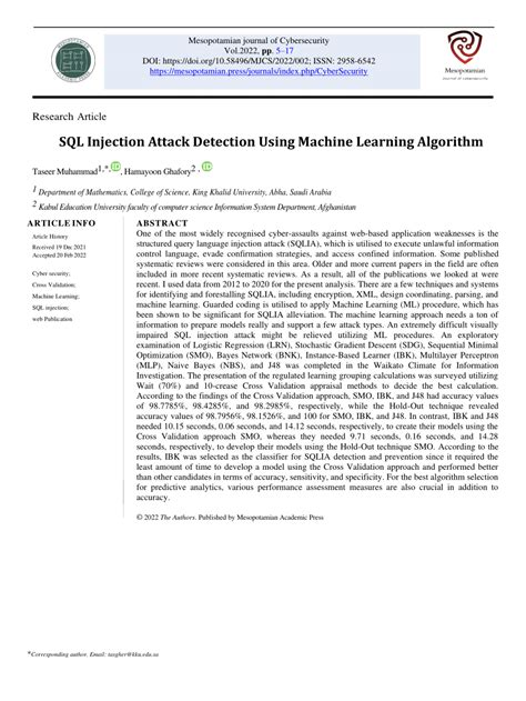 Pdf Sql Injection Attack Detection Using Machine Learning Algorithm