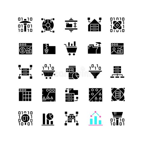 Data Mining Black Glyph Icons Set On White Space Stock Vector Illustration Of Science Element
