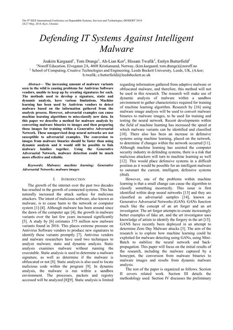 PDF Defending IT Systems Against Intelligent Malware