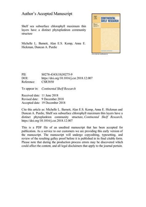 Pdf Shelf Sea Subsurface Chlorophyll Maximum Thin Layers Have A Distinct Phytoplankton