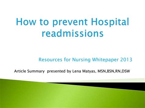 How To Prevent Hospital Readmissions Ppt