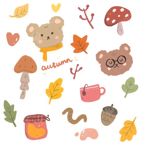 귀여운 가을 일러스트 컬러 낙서 투명 배경 손으로 그린 캐릭터 패턴 낙서 화려한 가을 Png 일러스트 및 Psd 이미지 무료 다운로드 Pngtree