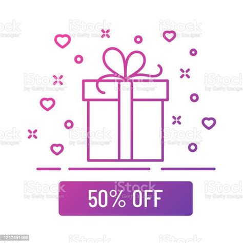 50 할인 판매 선물 상자 개요 컬러 플랫 일러스트 흰색 배경에 격리 된 선물 상자 보라색 색상 선 아이콘입니다 웹 모바일 앱 Ui 디자인할인 기프트 박스 벡터