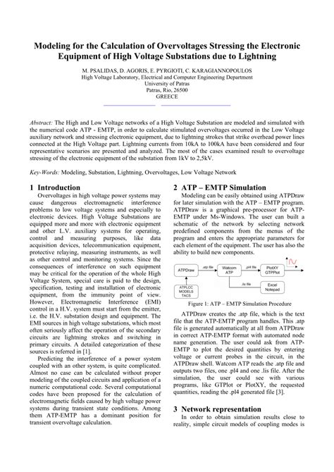 Pdf Modeling For The Calculation Of Overvoltages Stressing The Electronic Equipment Of High
