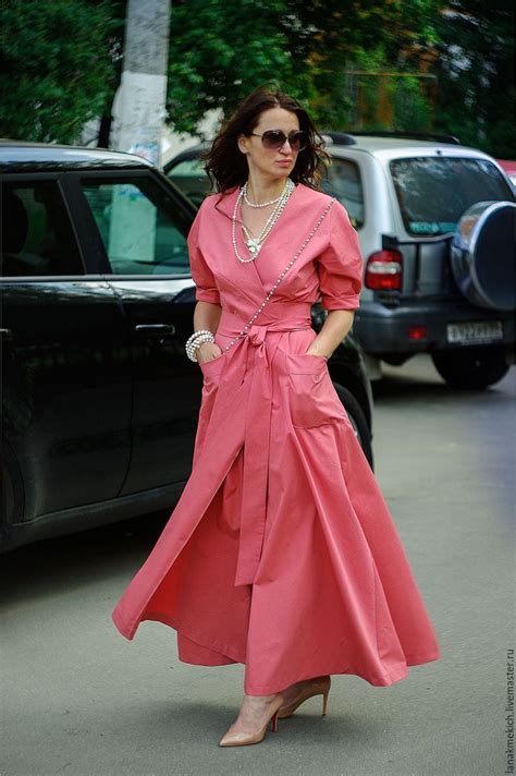 Платье рубашка с длинной юбкой Коралловое в интернет магазине на Ярмарке Мастеров Платья