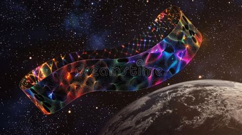 Colorful Data Stream Orbiting Earth Space Background Network Visualization Tech Concept Stock
