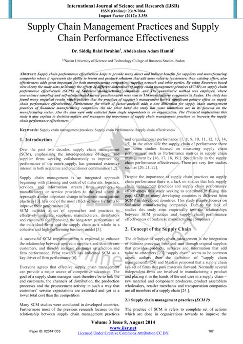 Pdf Supply Chain Management Practices And Supply Chain Performance Effectiveness