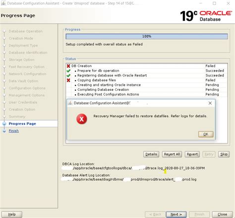 dbca “recovery manager failed to restore datafiles” grepora