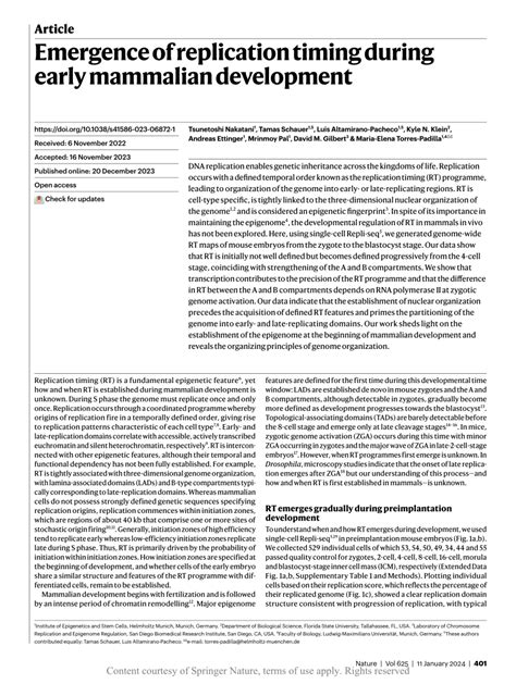 Pdf Emergence Of Replication Timing During Early Mammalian Development