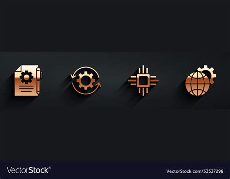 Set Document Settings And Pen Gear And Arrows Vector Image