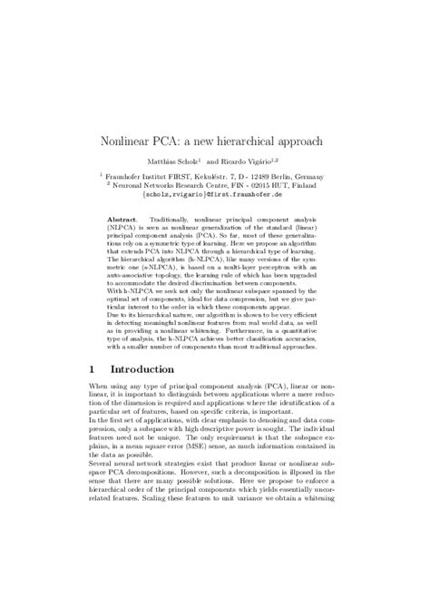 Pdf Nonlinear Pca A New Hierarchical Approach