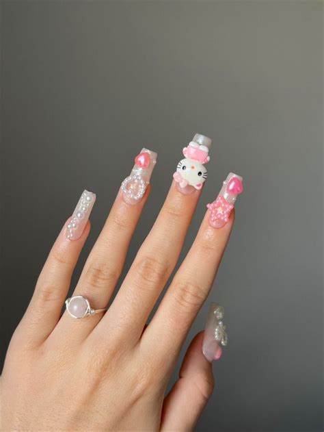 Hello Kitty Charm Set Press On Nails Etsy Really Cute Nails Pretty