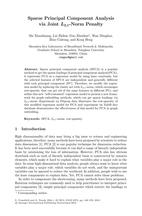 Pdf Sparse Principal Component Analysis Via Joint L 21 Norm Penalty