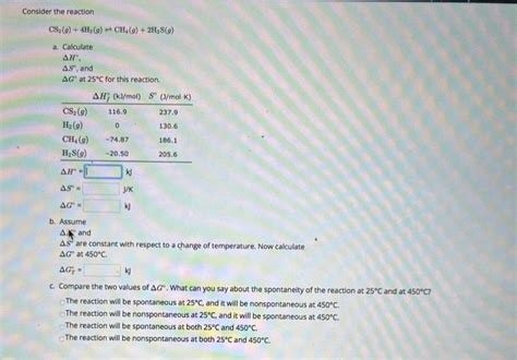 Solved Consider The Reaction Cs2 G 4h2 G ⇌ch4 G 2h2 S G