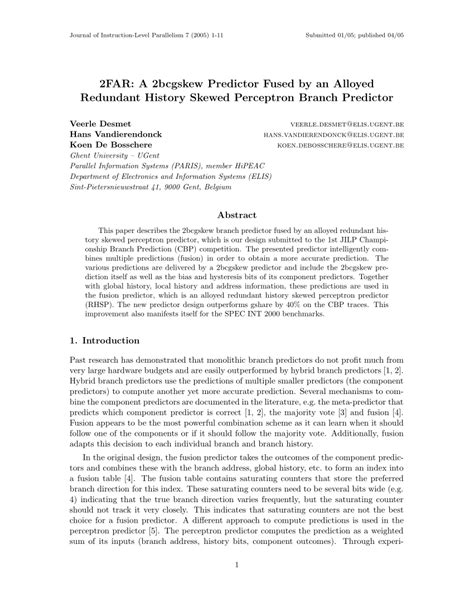 Pdf 2far A 2bcgskew Predictor Fused By An Alloyed Redundant History
