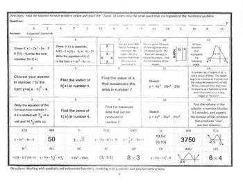PreCalc NoCalc Mathacrostics Modeling Quadratic And Polynomial Functions