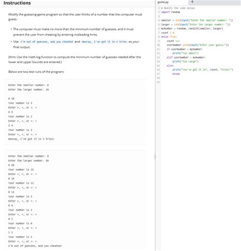 Solved Instructions Modify The Guessing Game Program So That