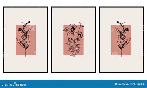 Set Of 3 Botanical Wall Art Stock Vector Illustration Of Foliage