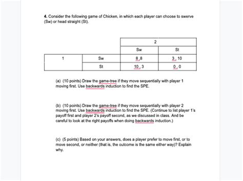 Consider The Following Game Of Chicken In Which Chegg