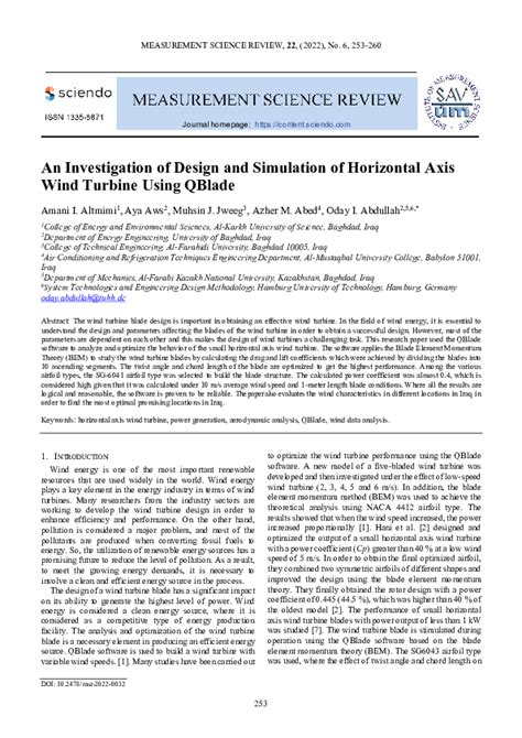 Pdf An Investigation Of Design And Simulation Of Horizontal Axis Wind Turbine Using Qblade