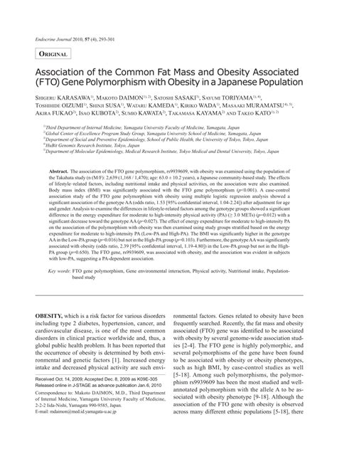 Pdf Association Of The Common Fat Mass And Obesity Associated Fto
