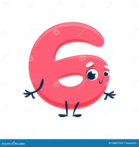 cartoon cute funny number six arithmetic character stock vector