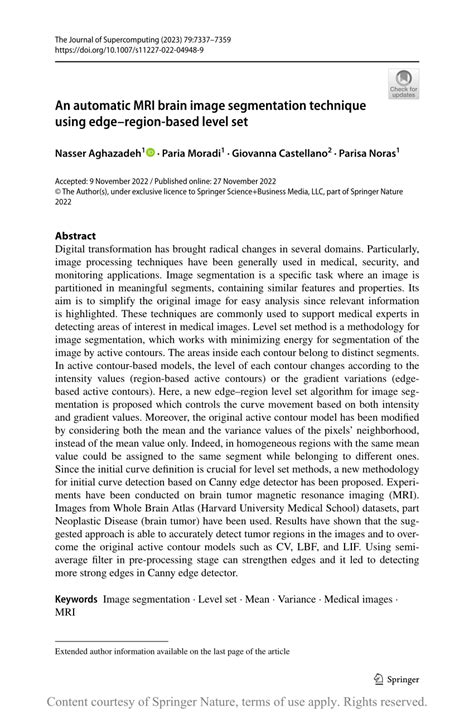 An Automatic Mri Brain Image Segmentation Technique Using Edgeregion Based Level Set Request Pdf