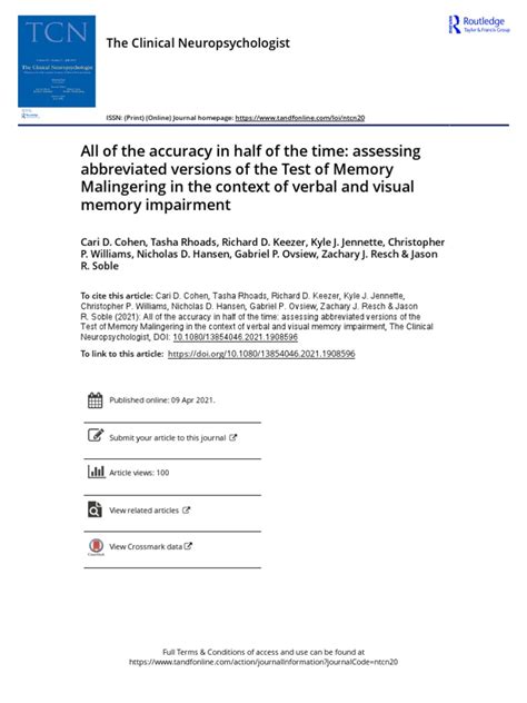 All Of The Accuracy In Half Of The Time Assessing Abbreviated Versions Of The Test Of Memory All Of The Accuracy In Half Of The Time Assessing Abbreviated Versions Of The Test Of Memory