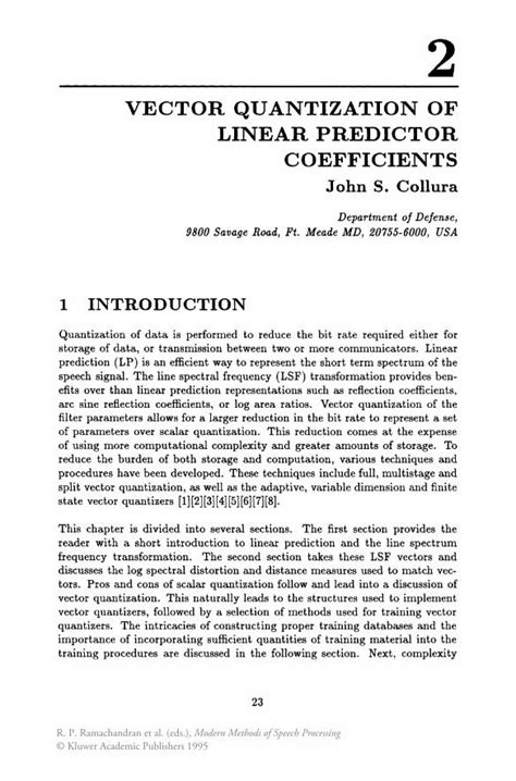 pdf modern methods of speech processing vector quantization of