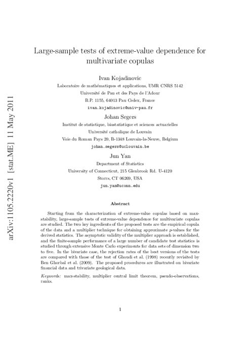 Pdf Large Sample Tests Of Extreme Value Dependence For Multivariate
